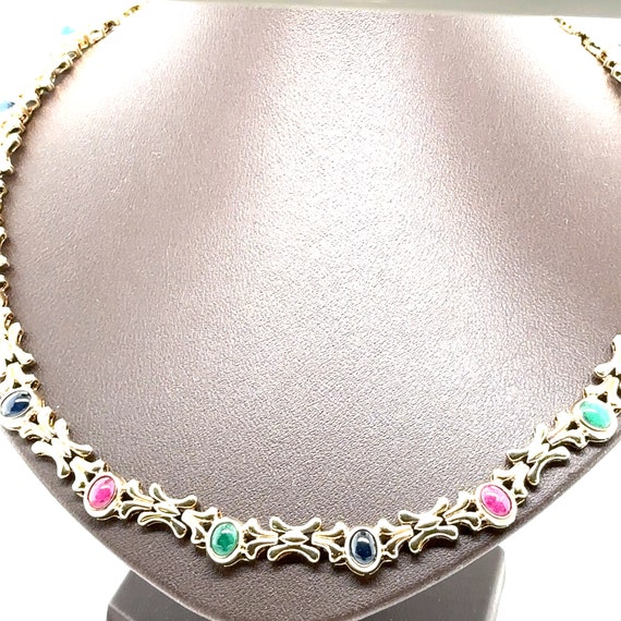 14K Yellow Gold Precious Colored stone Necklace - Gem