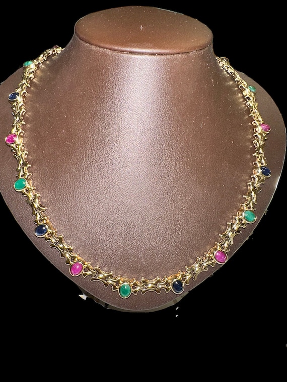 14K Yellow Gold Precious Colored stone Necklace - Gem