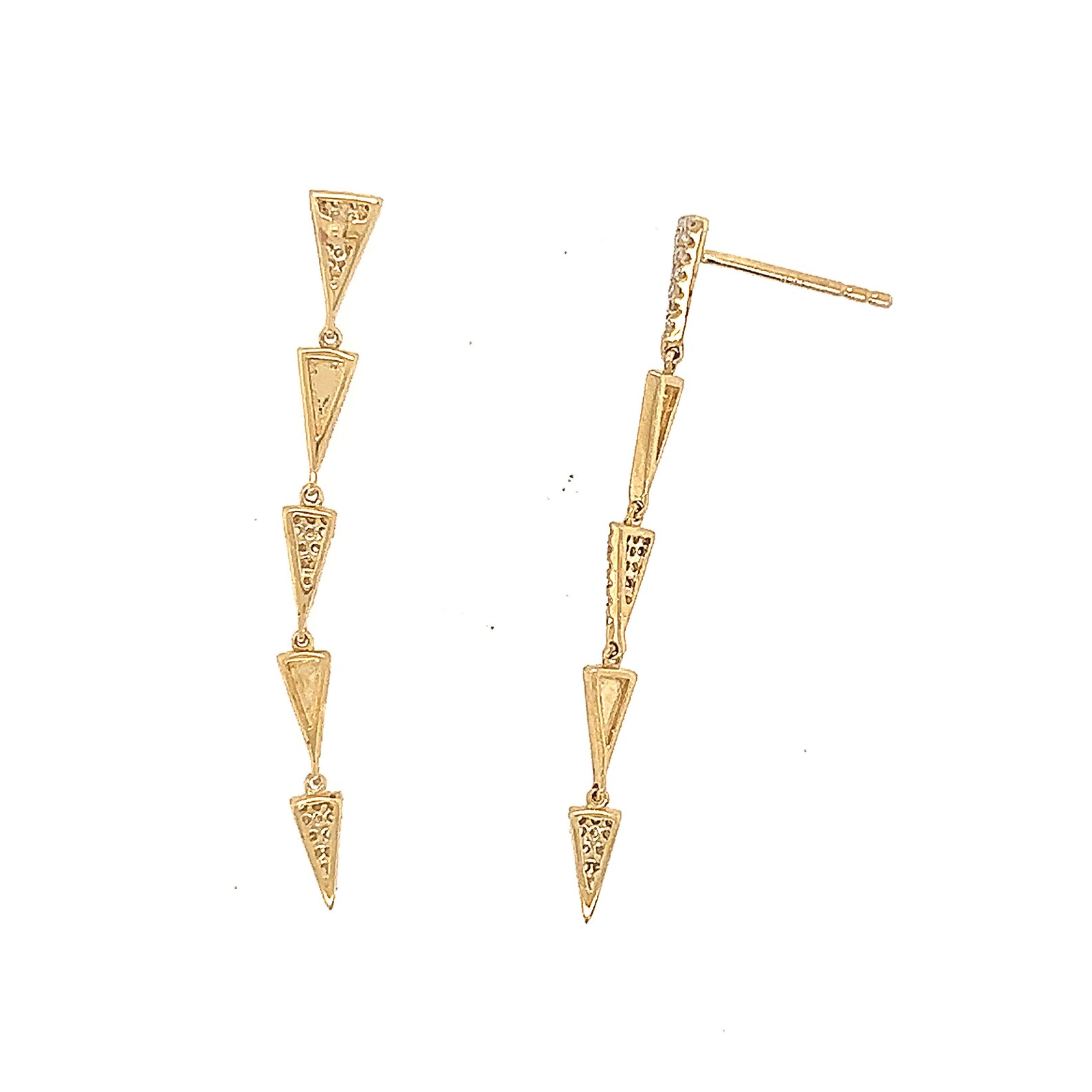 14K Yellow Gold Arrow Dangle Earrings Dainty Triangle Drop - Etsy