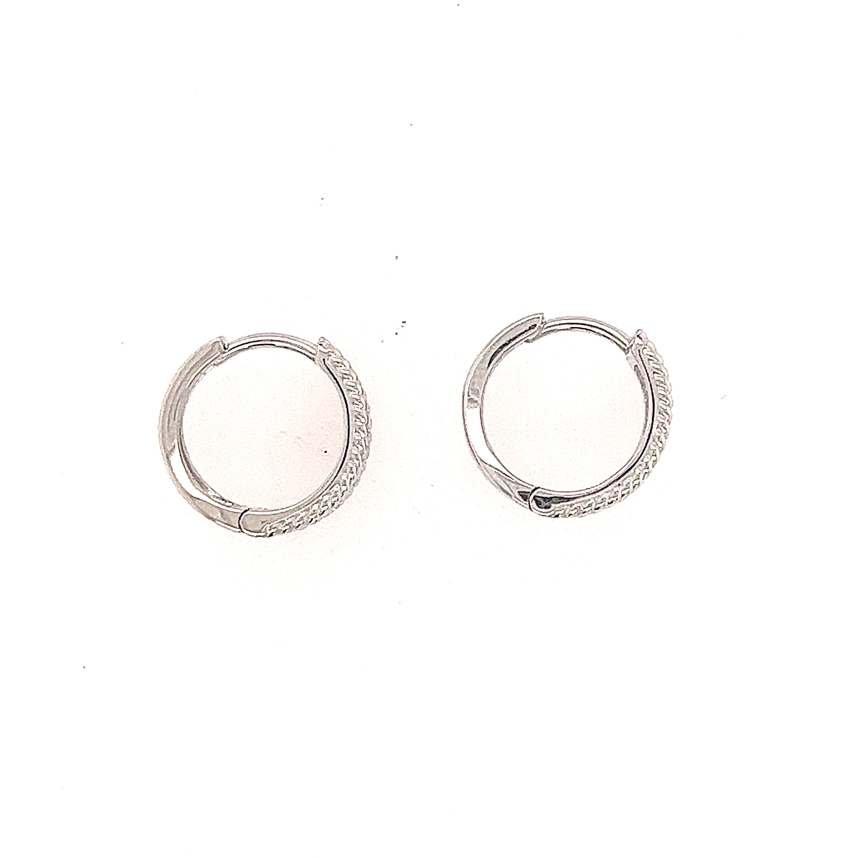14K White Gold Small Diamond Hoop Earrings Everyday Hoop - Etsy