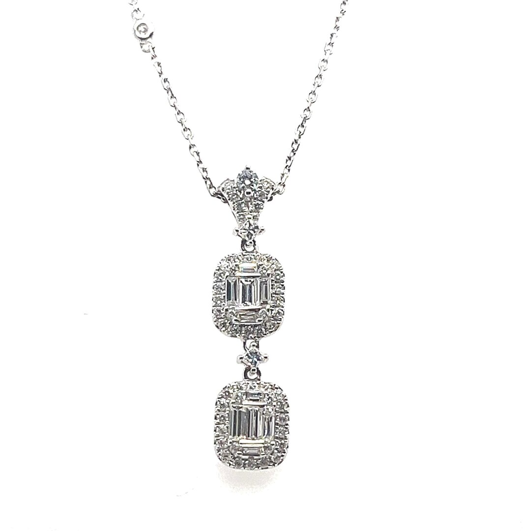 Elegant 18K White Gold & Diamond Double Dangle Pendant Necklace - Etsy