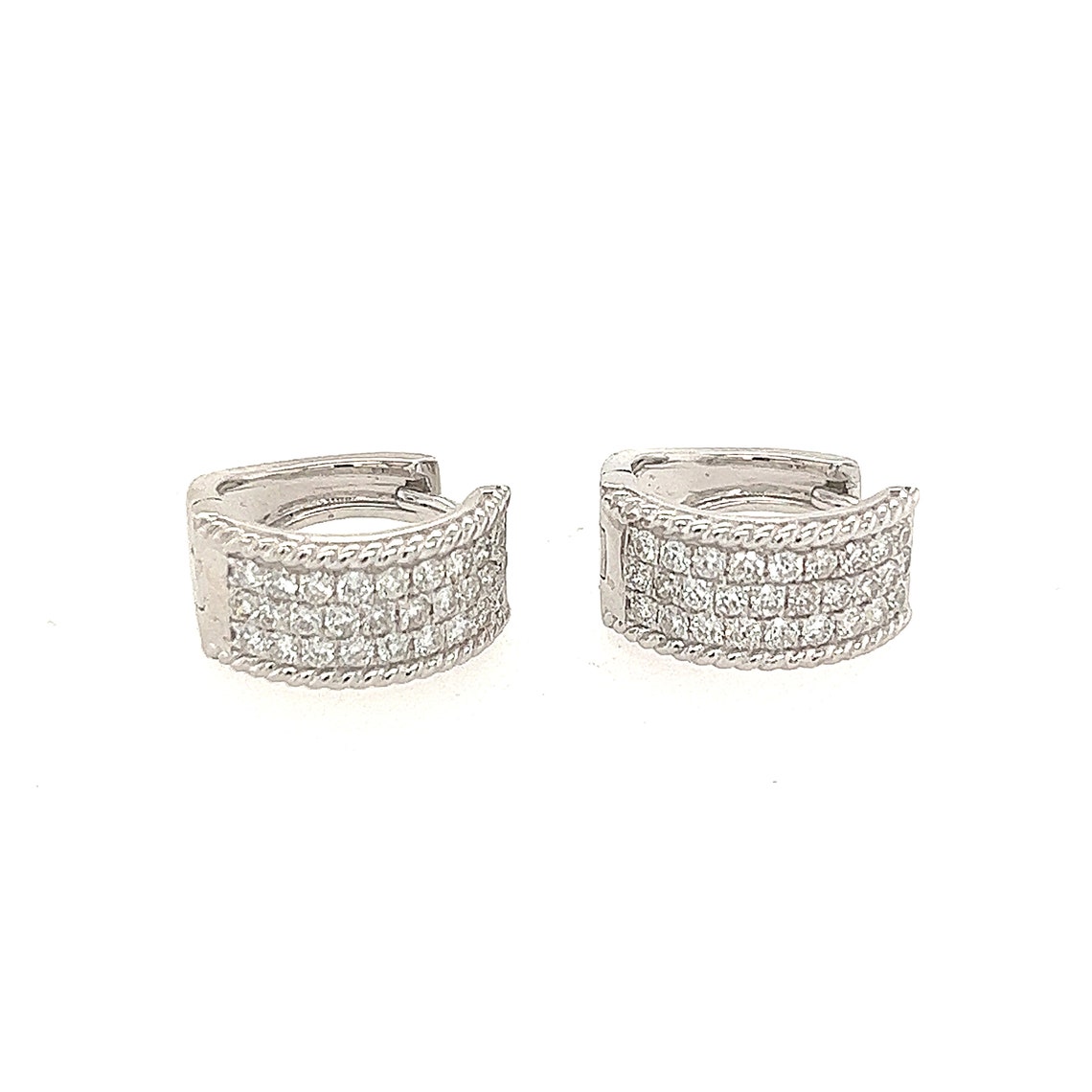 14K White Gold Small Diamond Hoop Earrings Everyday Hoop - Etsy