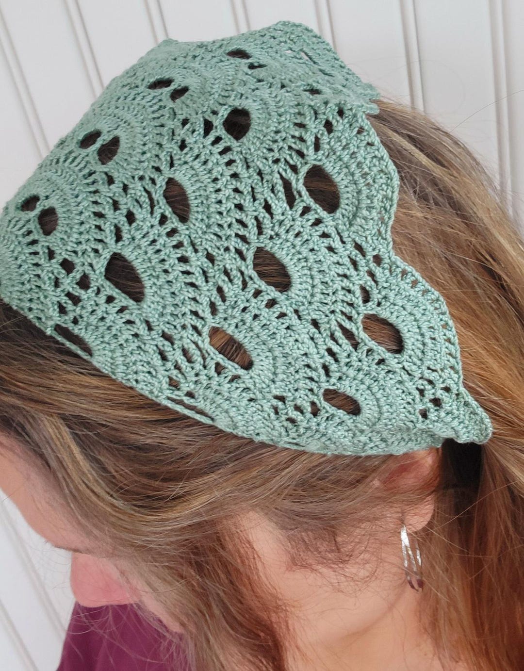 Sage Green Head Scarf Bandana Crocheted Cotton Kerchief - Etsy