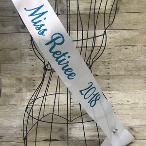 Miss Retiree, Retirement Sash, Retirement Banner, Glitter Sash, Giltter ...
