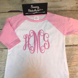 Girls Monogrammed Shirt, Baseball Sleeve Tee, Large Monogram Tee ...