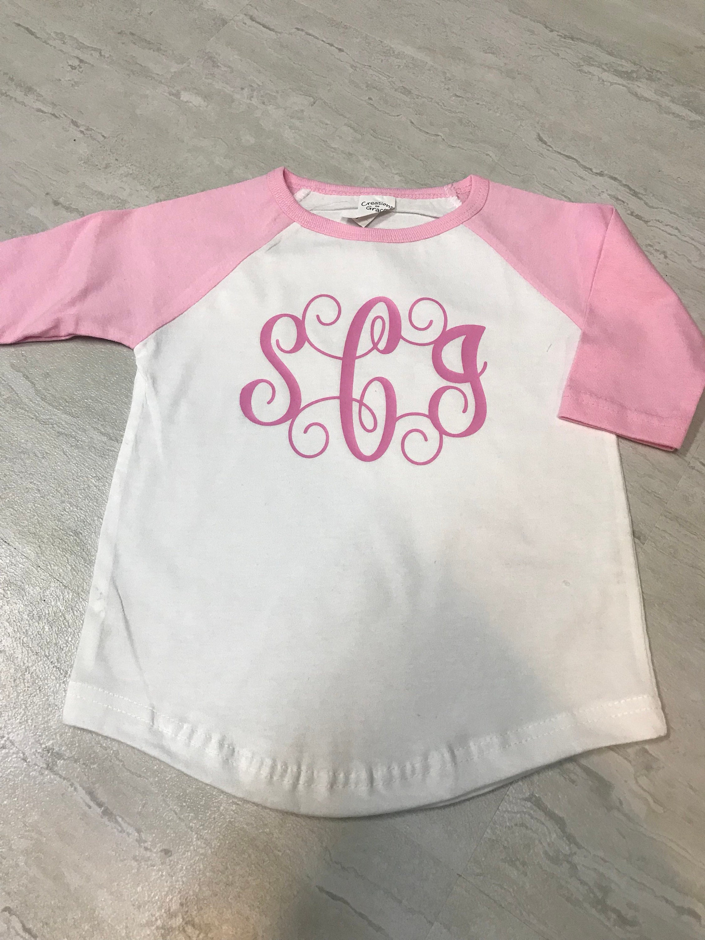 Girls Monogrammed Shirt Baseball Sleeve Tee Large Monogram | Etsy