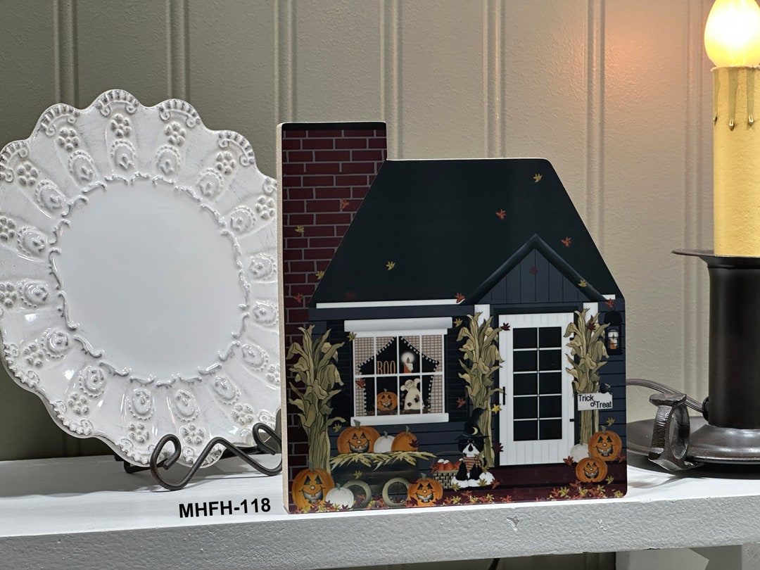 Mini Halloween House, Blue Mini Halloween House, Fall House Block ...