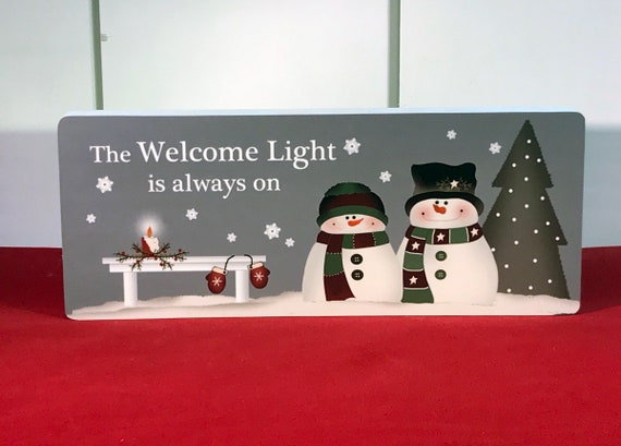 7.5 Welcome Sign Snowman Long Block Light Always On | Etsy