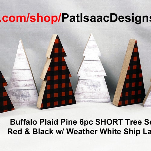Red and Black Buffalo Plaid Pine Tree 6 Piece Set 4.5 4.25 | Etsy