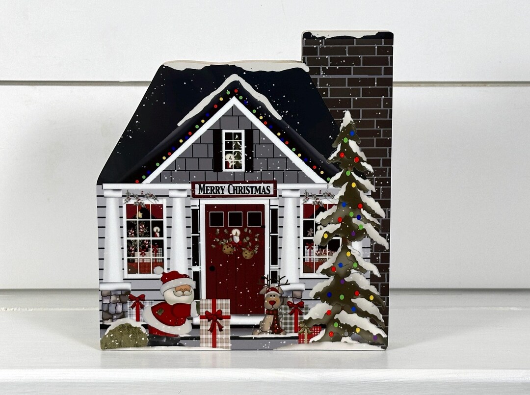 Christmas Craftsman House Shelf Sitter, Santa and Rudolph Decor - Etsy