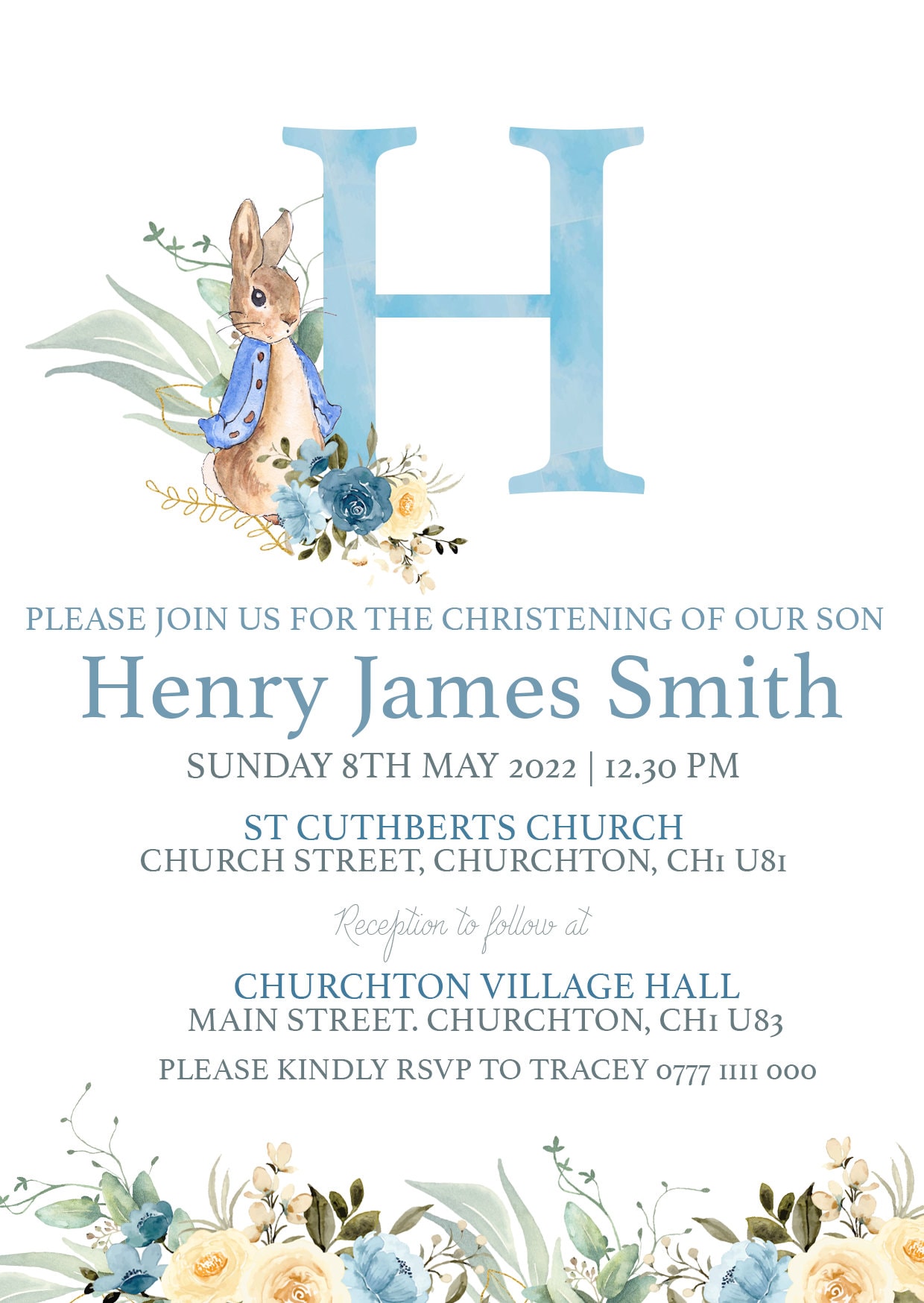 Peter Rabbit Blue Christening Invitations Baptism or Naming - Etsy