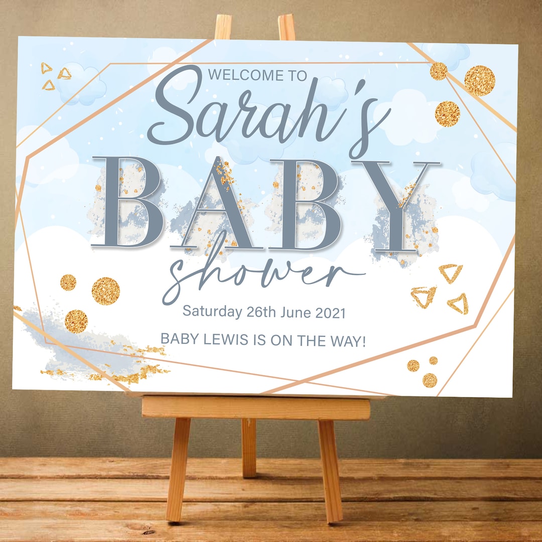 Welcome Baby Shower Poster Sign or Board Blue and Gold - Etsy UK