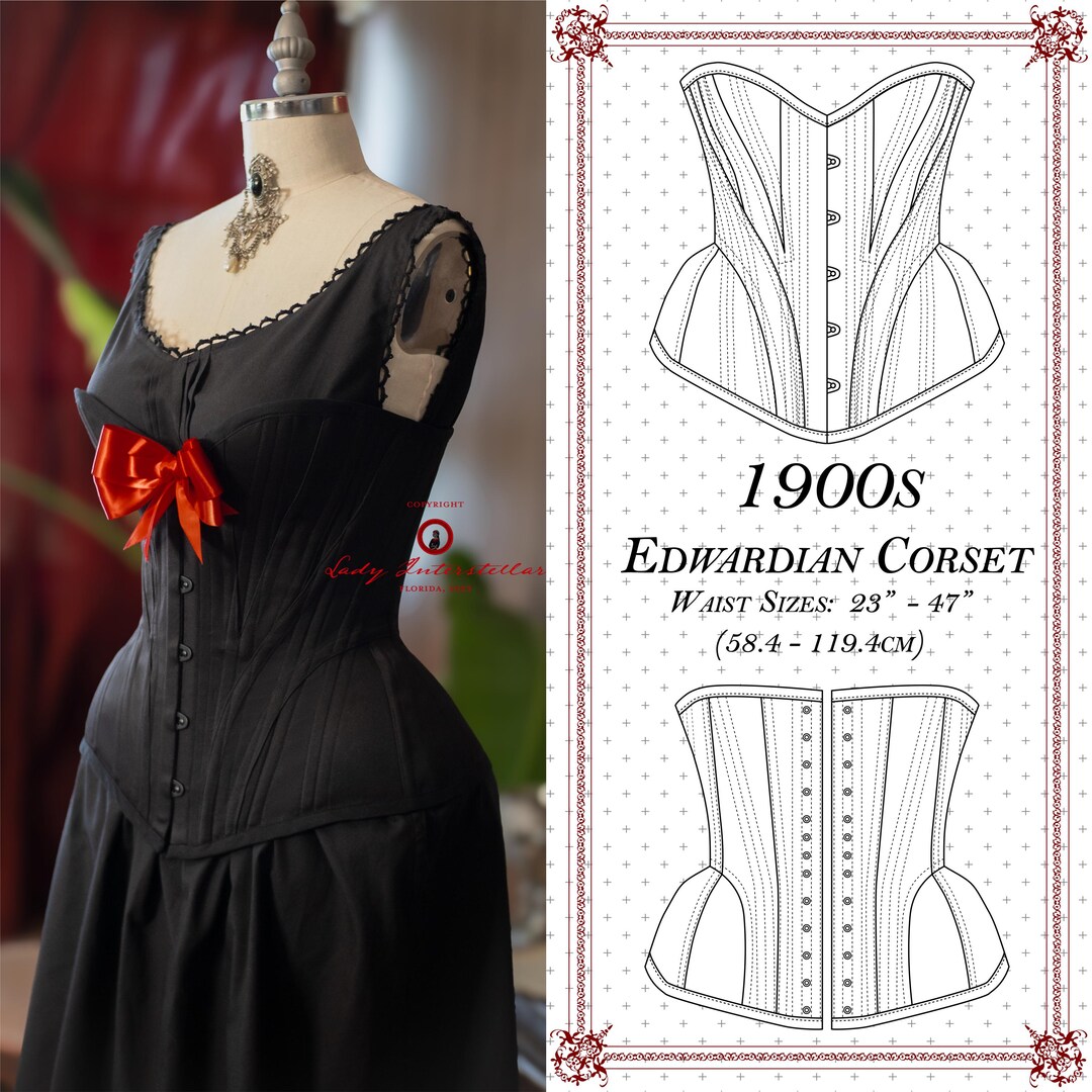 1906 Edwardian Corset PDF PATTERN "emma" - Waist: 23-47 Inch (58.4 ...