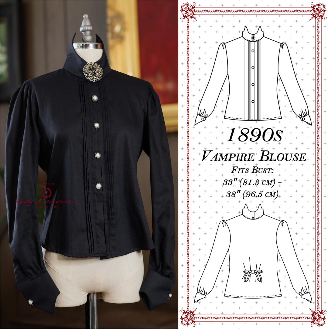 1890s Vampire Blouse PDF Pattern-fits Bust: 33 81.3 Cm 38 96.5cm ...