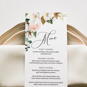 Wedding Menu Template, Southern Magnolia Menu Card, Printable Dinner ...