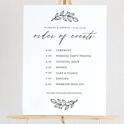 Wedding Order of Events Sign Template Black and White Wedding - Etsy