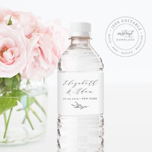 Wedding Water Bottle Label Printable, Custom Label Template, 100% ...