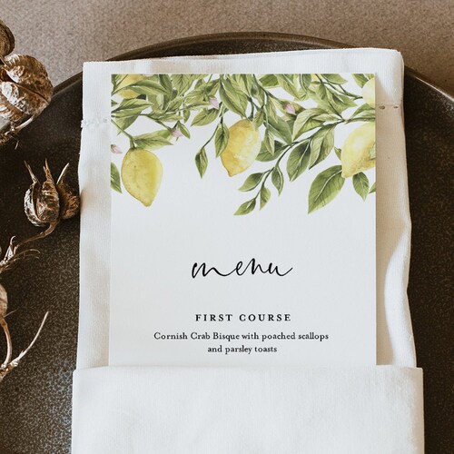 Lemon Editable Printable Menu Template Wedding Menu Floral - Etsy Canada