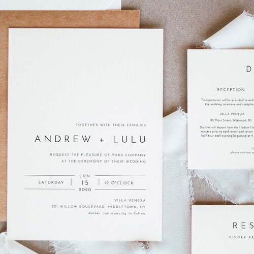 Modern Wedding Invitation Set Simple Minimalist Clean - Etsy