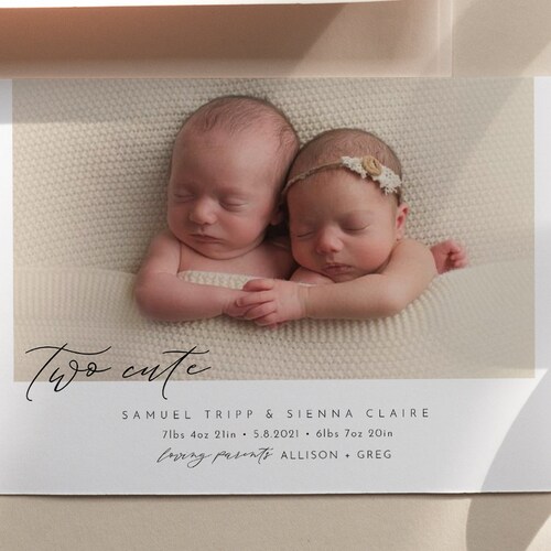 Twin Babies Birth Announcement Template Printable Editable - Etsy