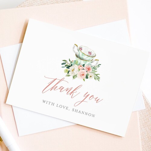 Tea Party Thank You Card Template Printable Tea Bridal - Etsy