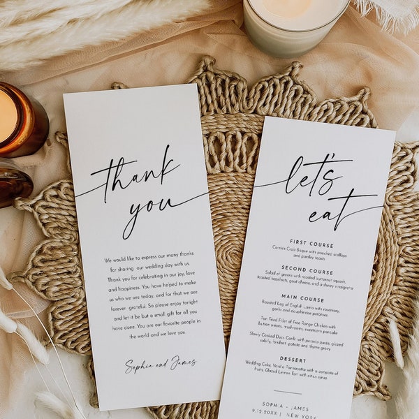 Wedding Menu Thank You Template - Etsy