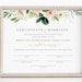 Marriage Certificate Boho Blush Floral Wedding Certificate | Etsy