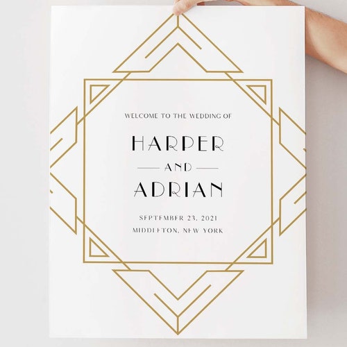 Art Deco Wedding Welcome Sign Template Gold Art Deco Wedding - Etsy