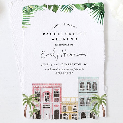 FIONA Charleston Bachelorette Invitation & Itinerary Template - Etsy