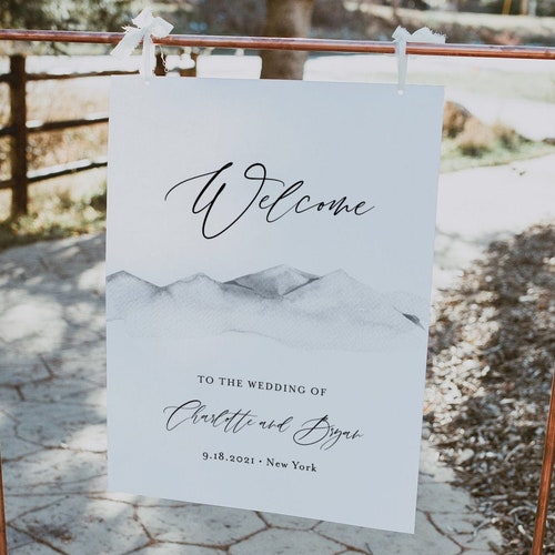 Watercolor Mountain Wedding Welcome Sign Printable Minimalist - Etsy