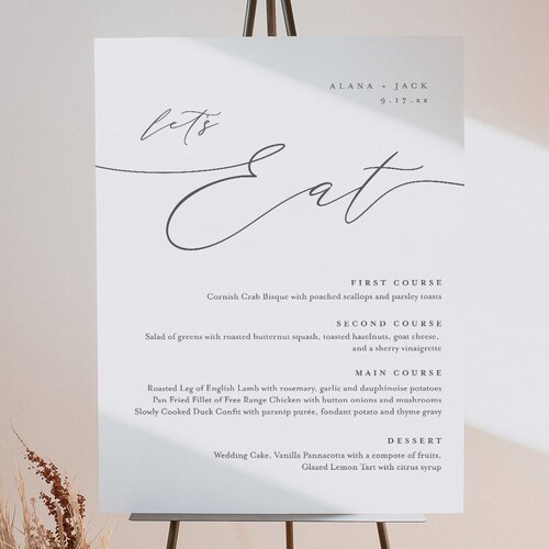 Menu Sign Template Editable Wedding Dinner Menu Poster - Etsy