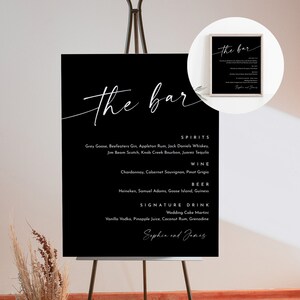 Bar Menu Sign, Classic Black Wedding Bar Menu, Alcohol Drinks Menu ...