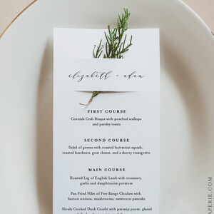 Minimalist Menu Card Template, Modern Wedding Menu, Printable DIY Menu ...