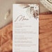 Bohemian Menu Card Template, Wedding / Bridal / Baby Shower Menu ...