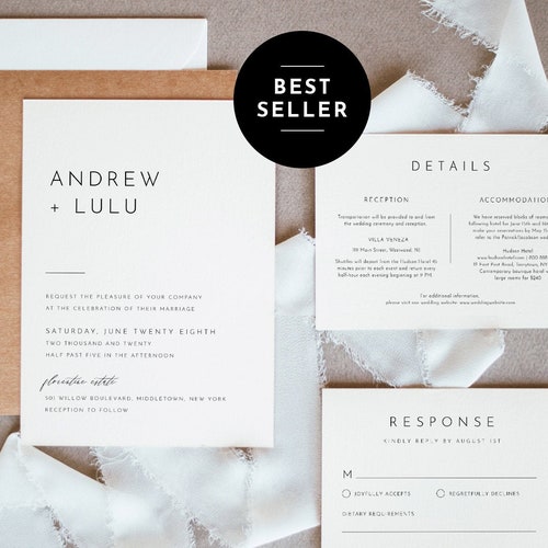 Minimalist Wedding Invitation Set Simple Modern Basic | Etsy