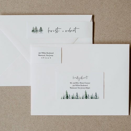 Return and Recipient Address Label Template Pine Tree Address - Etsy