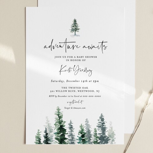 PINE TREE Baby Shower Invitation Template Printable Green - Etsy