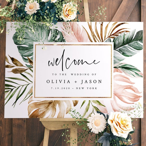Tropical Wedding Welcome Sign Template Modern Tropical - Etsy