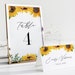 Sunflower Table Number Card Template Rustic Fall Wedding - Etsy