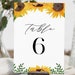 Sunflower Table Number Card Template, Rustic Fall Wedding Table Number ...
