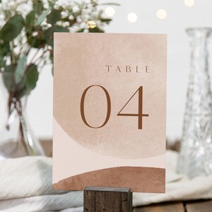 Earthy Table Number Card Template, Minimalist Abstract Wedding Table ...