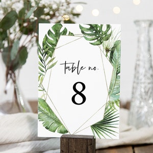 Tropical Table Card Template, Wedding Table Number Printable, Beach ...