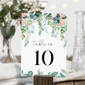 Lush Garden Table Number Card Template, Greenery Wedding Table Number ...