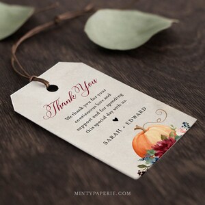 Pumpkin Favor Tag Template, Thank You Tag, Fall Bridal Shower or ...