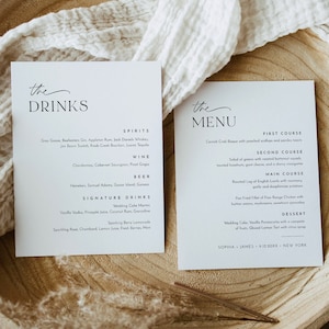 Dinner and Drink Menu Sign, Printable Modern Wedding Reception/ Bar ...