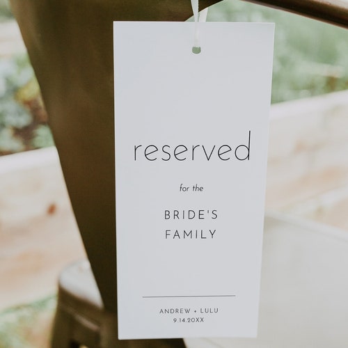 Minimalist Reserved Seat Card Modern Wedding Reserved Seating - Etsy