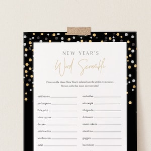 New Years Word Scramble Game, Printable New Years Eve Party Puzzle ...