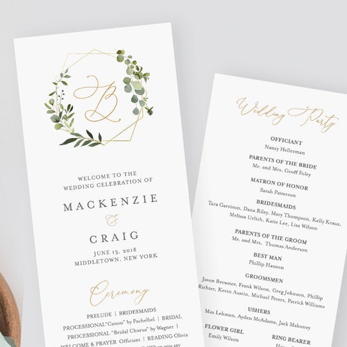 Printable Program Template Folded Wedding Ceremony | Etsy