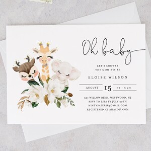 Cute Animals Baby Shower Invitation Template, Baby Jungle Animals ...