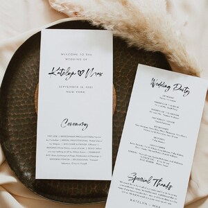 Modern Script Wedding Program Template, Minimalist Order of Service ...